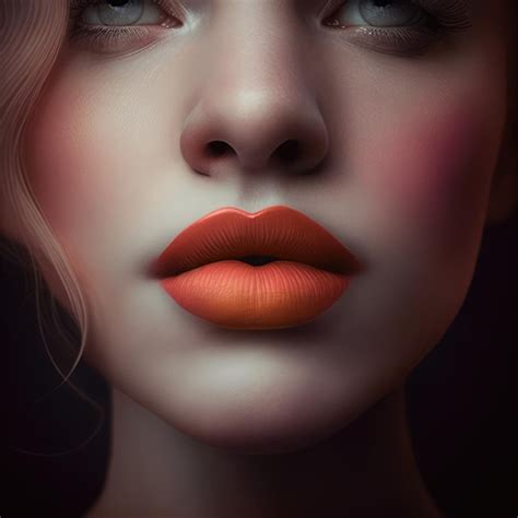 Primer plano de labios femeninos con lápiz labial naranja satinado