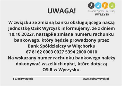 Zmiana Numeru Rachunku Bankowego O Rodek Sportu I Rekreacji W Wyrzysku