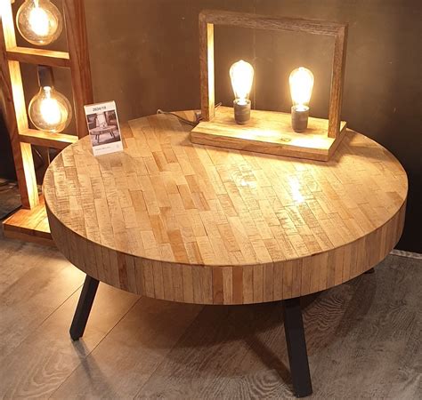 Ronde bijzettafel Teca Ø 45 cm met stalen rand