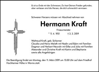 Traueranzeigen Von Hermann Kraft Vrm Trauer De