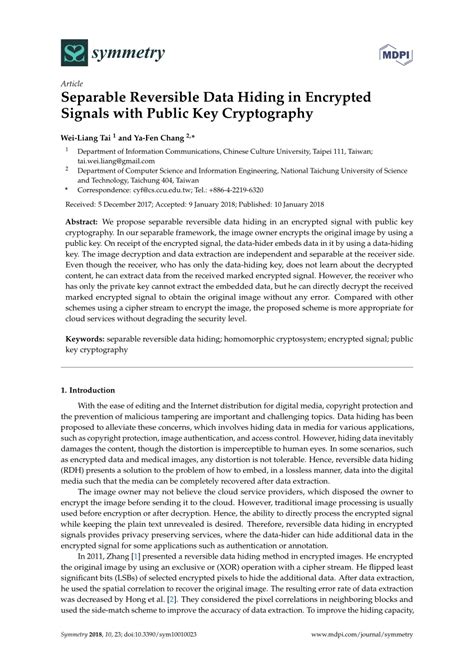 pdf separable reversible data hiding in encrypted signals with public key cryptography