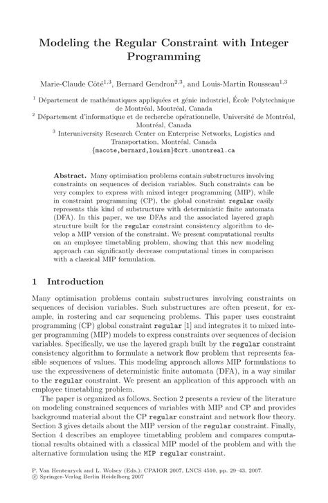pdf modeling the regular constraint with integer programming