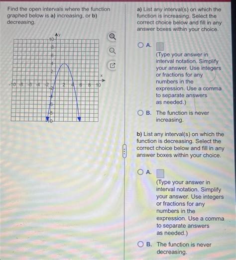 solved find the open intervals where the function a list