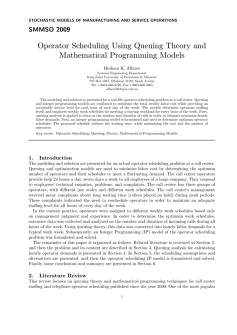 pdf operator scheduling using queuing theory and mathematical programming models