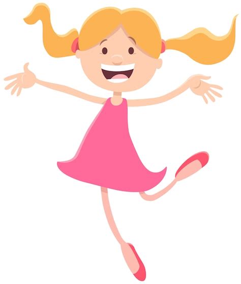 Ilustración de dibujos animados de personaje de niña feliz Vector Premium