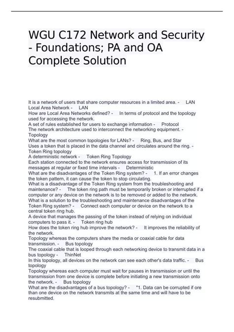 Wgu C Network And Security Foundations Pa And Oa Complete
