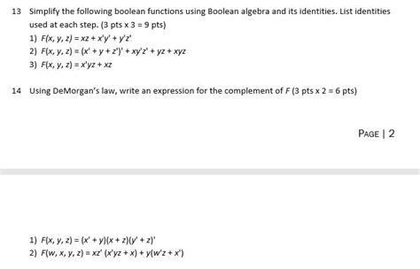solved 13 simplify the following boolean functions using