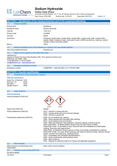 Sodium Hydroxide Safety Data Sheet