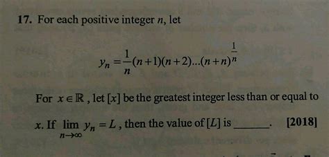 for each positive integer n let yn 1n n 1 n 2 n n 1 n for x ∈ r let [x] be the