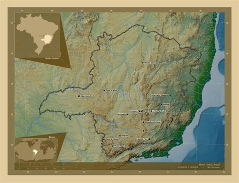 Minas Gerais Brazil Physical Labelled Points Of Cities Stock Image