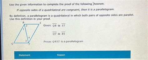 use the given information to complete the proof of the math