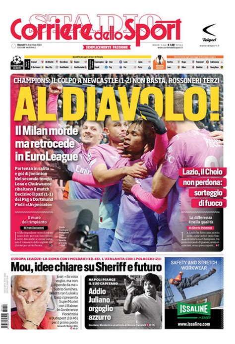 Prima Pagina Corriere Dello Sport Milan Al Diavolo Pianeta Milan