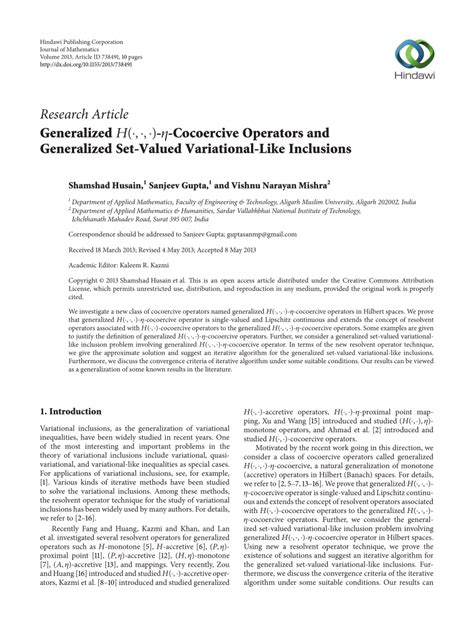pdf generalized h ⋅ ⋅ ⋅ eta cocoercive operators and generalized set valued variational