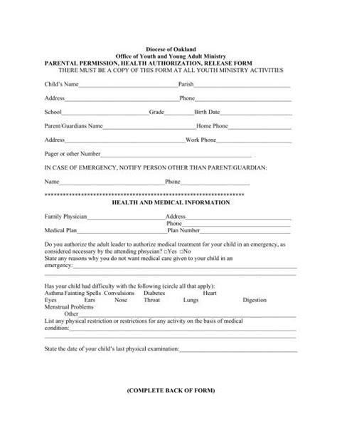 Permission Slip Form All Saints Church