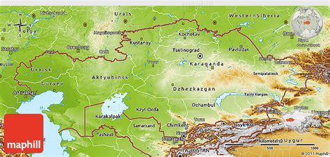 Physical 3D Map Of Kazakhstan