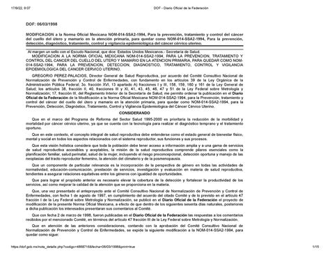 NOM 014 SSA2 1994 Norma DOF 06 03 MODIFICACION A La Norma Oficial