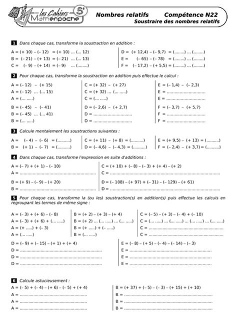Nombres relatifs 5ème Cours Exercices Collège Mathématiques