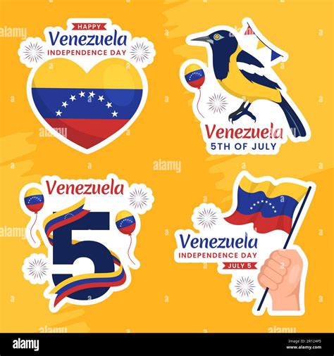 Feliz Venezuela Día de la Independencia Etiqueta plana Dibujado a mano