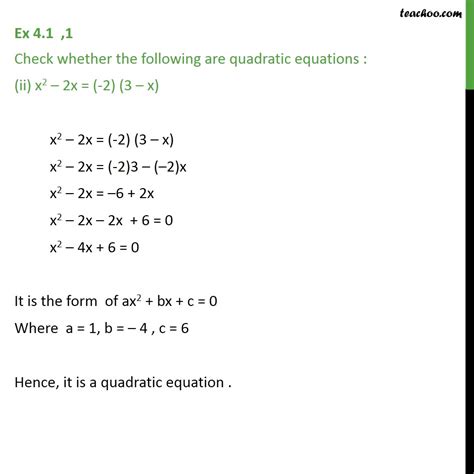 ex 4 1 1 check whether following are quadratic equations ex 4 1