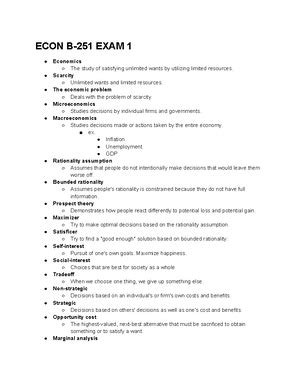 ECON B 251 Final Exam Study Guide Chapter 1 Basic Economics O Notes