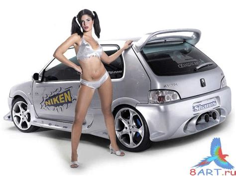 Sexy Girl with Peugeot женщина да Пежо Шаблон в течение формате