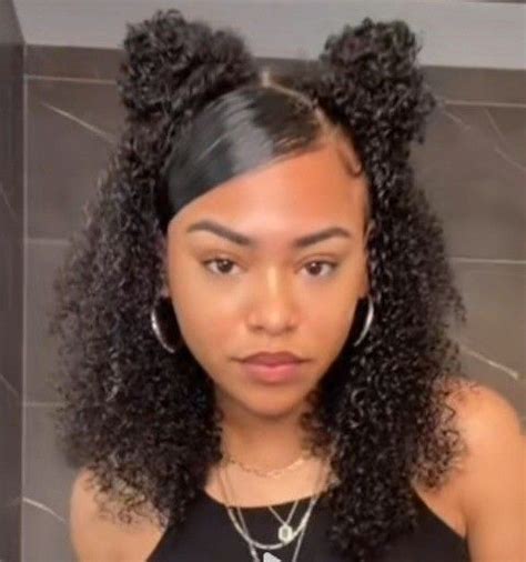 Half Up Half Down Two Space Buns With Sleek Swoop Natural Curls