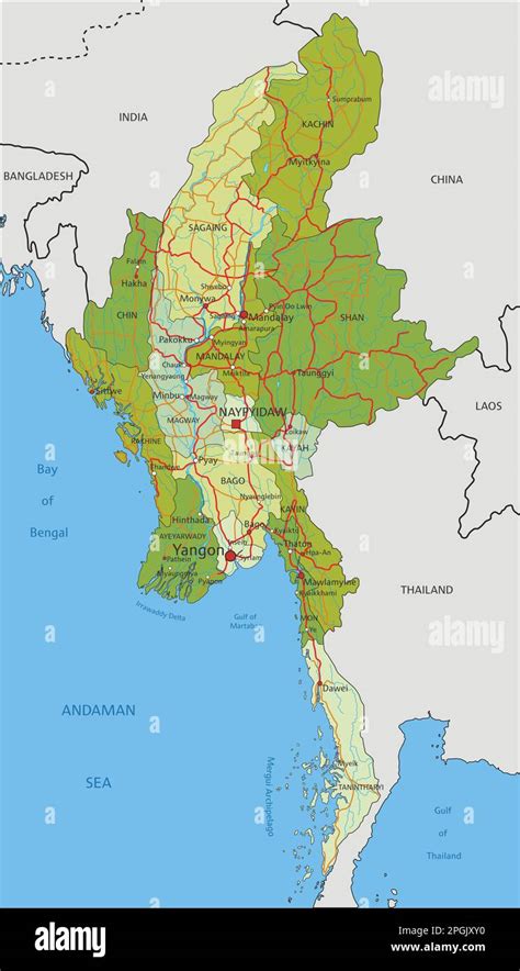 Highly Detailed Editable Political Map With Separated Layers Myanmar