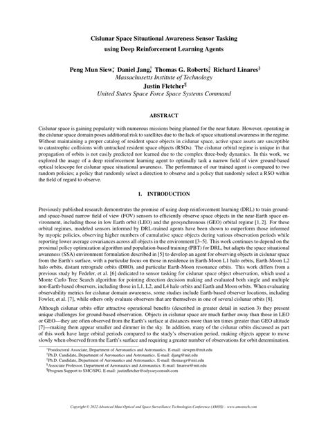 pdf cislunar space situational awareness sensor tasking using deep reinforcement learning agents