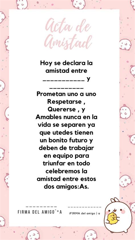 Acta De Amistad Molang Contrato De Amistad Escritos De Amistad Test