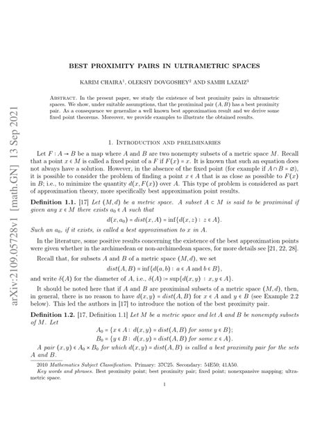 pdf best proximity pairs in ultrametric spaces