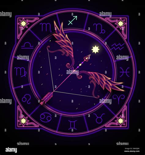 Sagittarius Zodiac Sign Represented By A Feather Bow About To Shoot An
