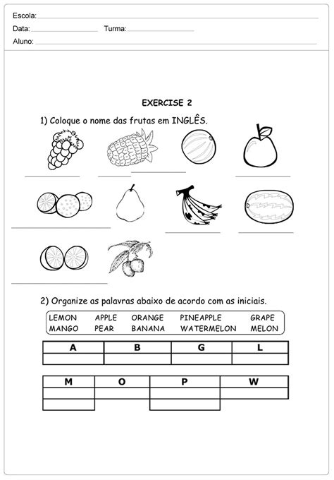Atividades De Ingl S Para Imprimir Para Series Inicias