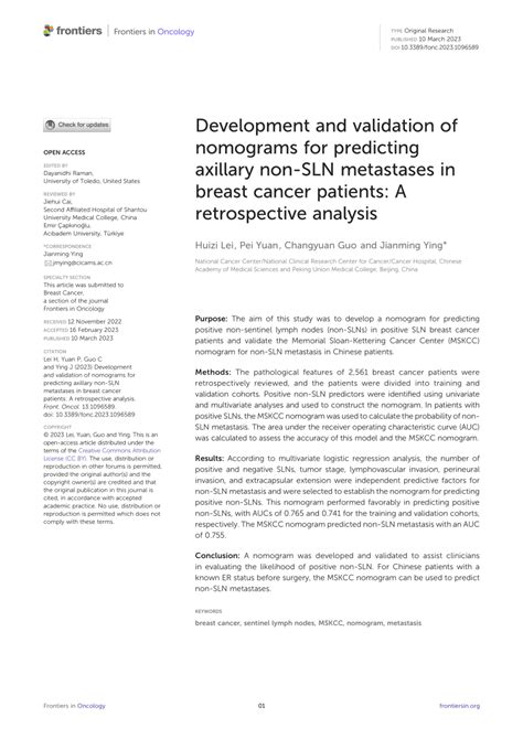 pdf development and validation of nomograms for predicting axillary non sln metastases in
