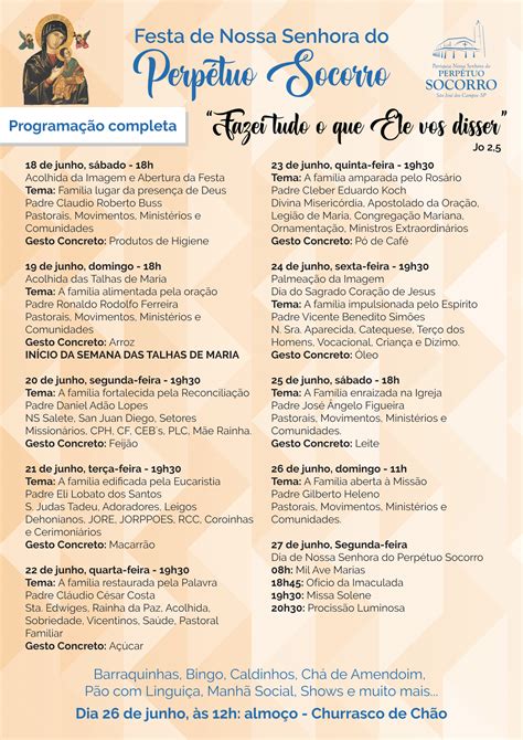 Programação Festa de Nossa Senhora do Perpétuo Socorro 2022