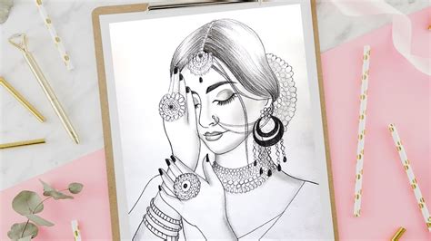 How To Draw A Beautiful Traditional Bride Very Easy Bride Drawing