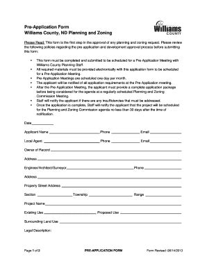 Fillable Online PreApplication Form Williams County ND Planning And