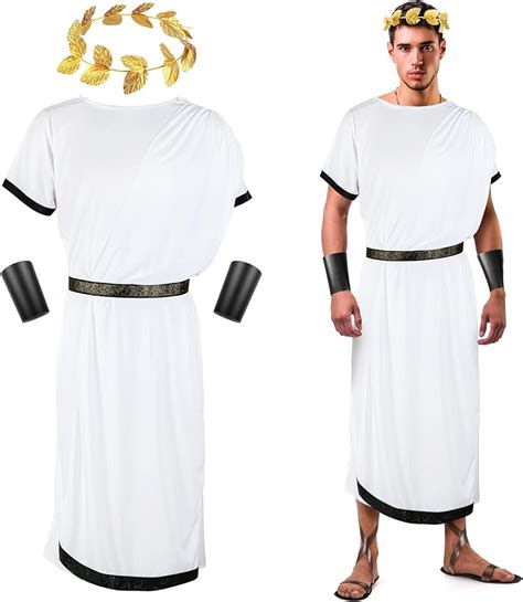 Pcs Men White Toga Greek God Costume Adult Party Toga Caesar Roman Costume With Leaf Laurel