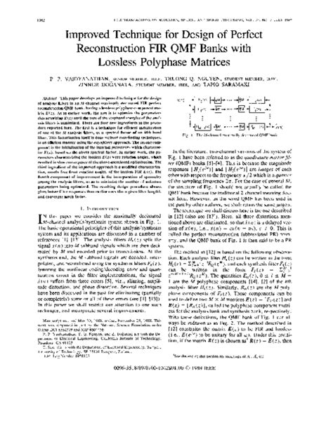 pdf improved technique for design of perfect reconstruction fir qmf banks with lossless
