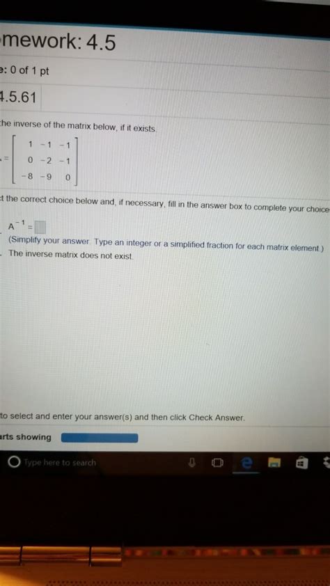 solved find the inverse of the matrix below if it exists