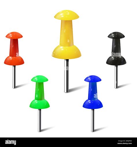 Set Of Realistic Push Pins In Different Colors Thumbtacks Stock Vector
