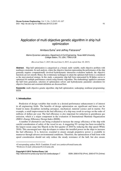 pdf application of multi objective genetic algorithm in ship hull optimization