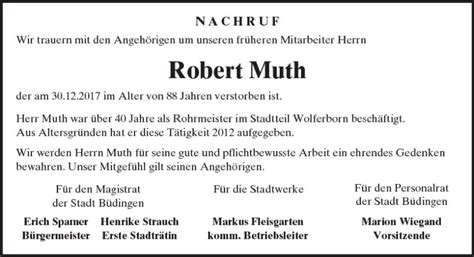 Traueranzeigen Von Robert Muth Vrm Trauer De