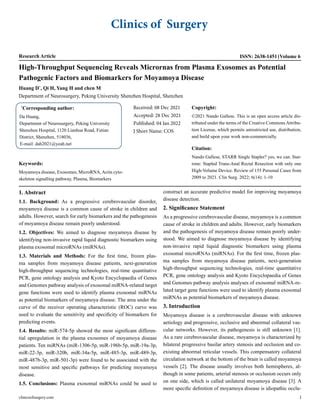 High Throughput Sequencing Reveals Micrornas From Plasma Exosomes As
