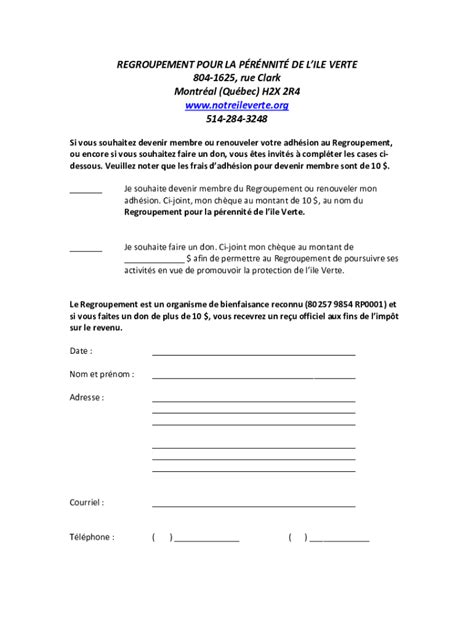 Fillable Online Formulaire Adhesion Don Fax Email Print PdfFiller