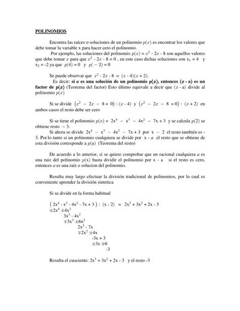 PDF POLINOMIOS PDF filePOLINOMIOS Encontra las raíces o