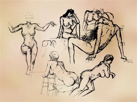 Boceto Dibujo Desnudo De Una Mujer Desnuda Foto De Stock