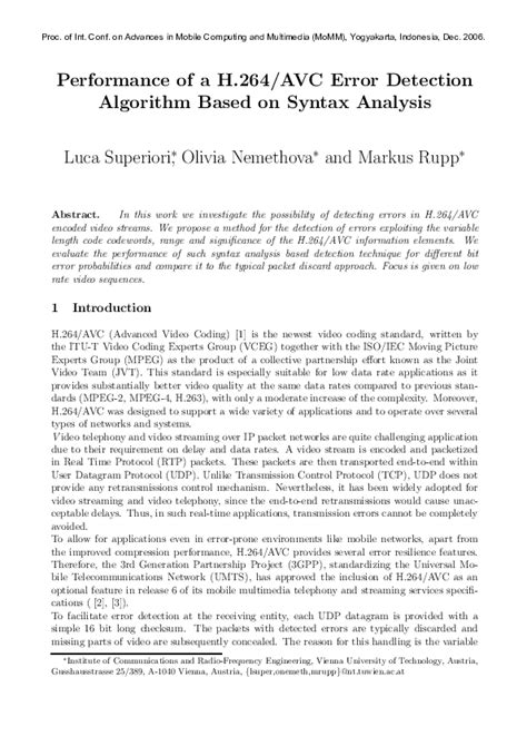 pdf performance of a h 264 avc error detection algorithm based on syntax analysis markus