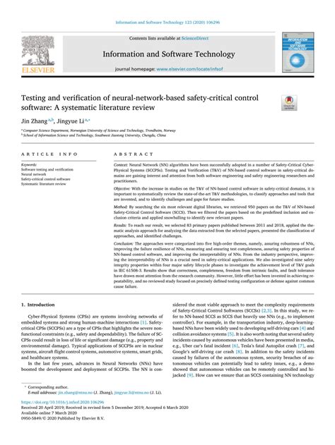 pdf testing and verification of neural network based safety critical control software a