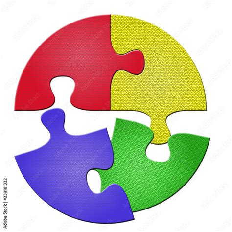 Rundes Buntes Puzzle Mit Vier Teilen Synergetik Stock Illustration
