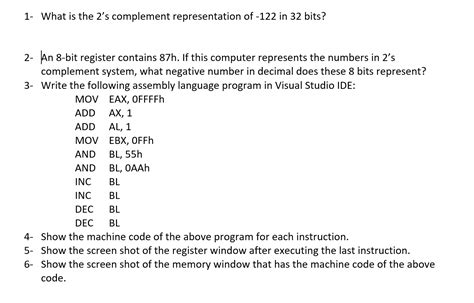 solved 1 what is the 2 s complement representation of 122